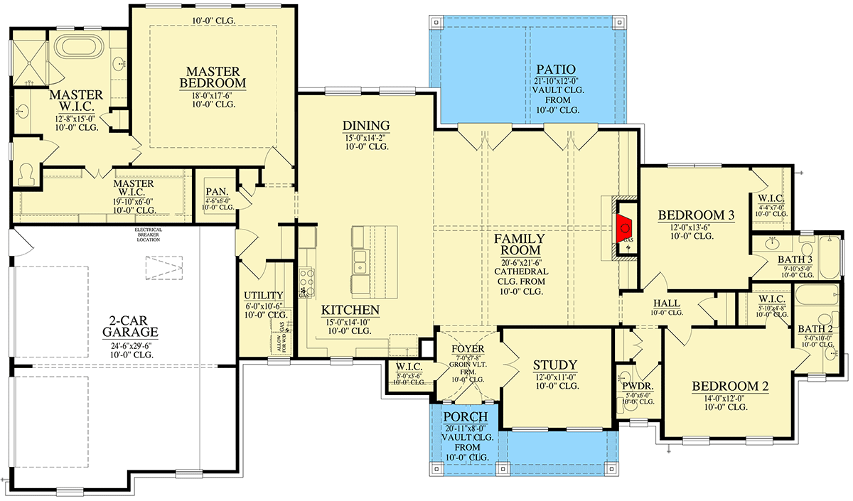 Plan 440002PWL: Exclusive New American Home Plan with Open Living Space