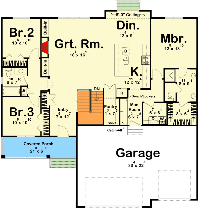 Plan 623466DJ: 3-Bed Country Ranch House Plan with Breakfast Nook ...