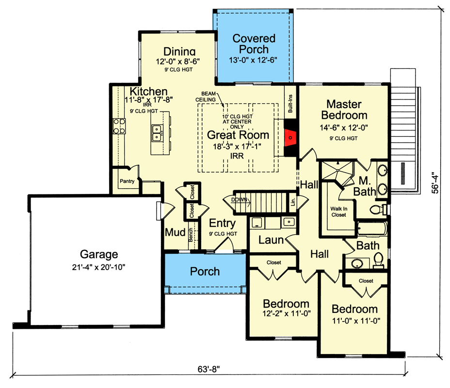 One-Level Home Plan with Clustered Bedrooms and Open Concept Living ...