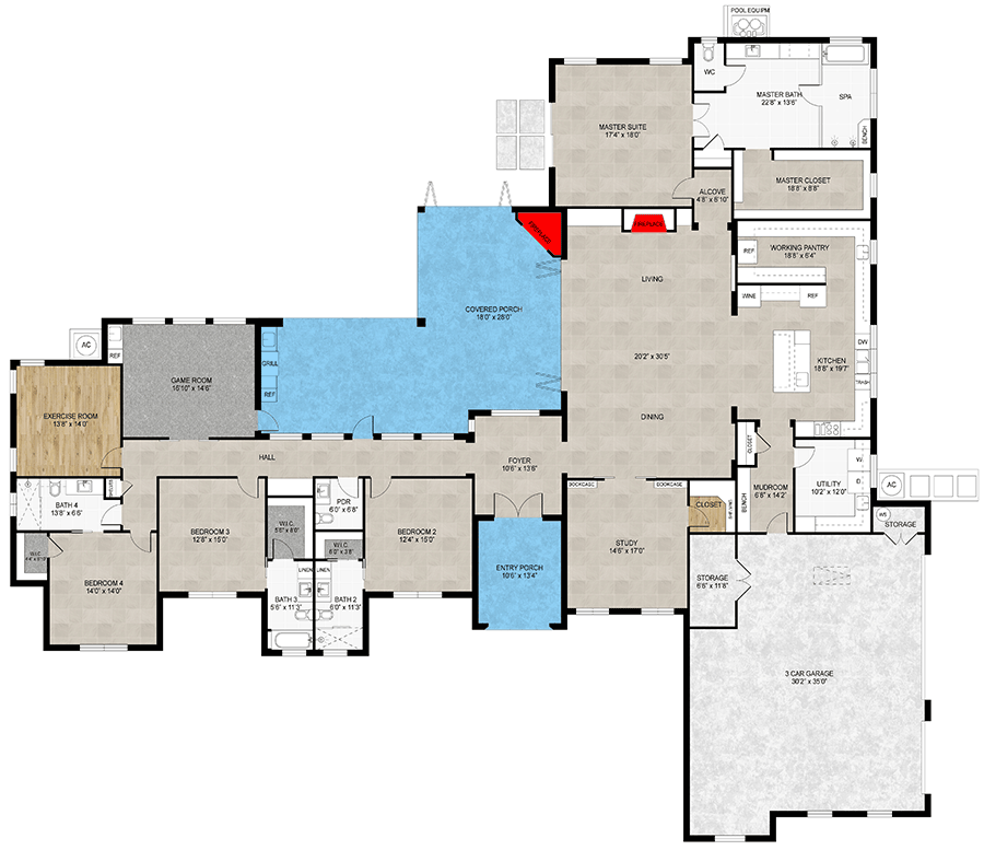 4-Bed Hill Country House Plan with Open Concept Living Area -4313 Sq Ft ...