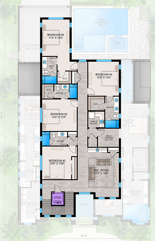 5 Bedroom Coastal Contemporary House Plan with Outdoor Living and Chefs ...