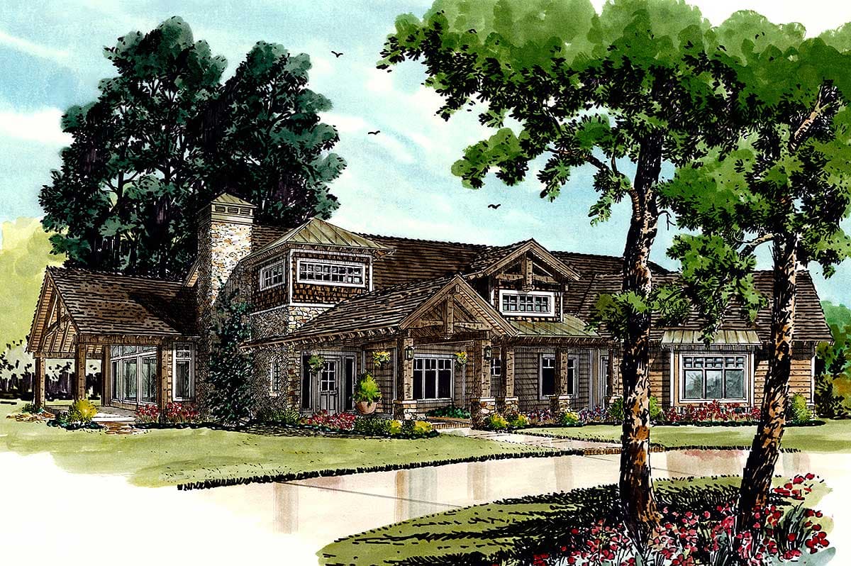 Plan 12935KN: Mountain Lodge with Finished Lower Level