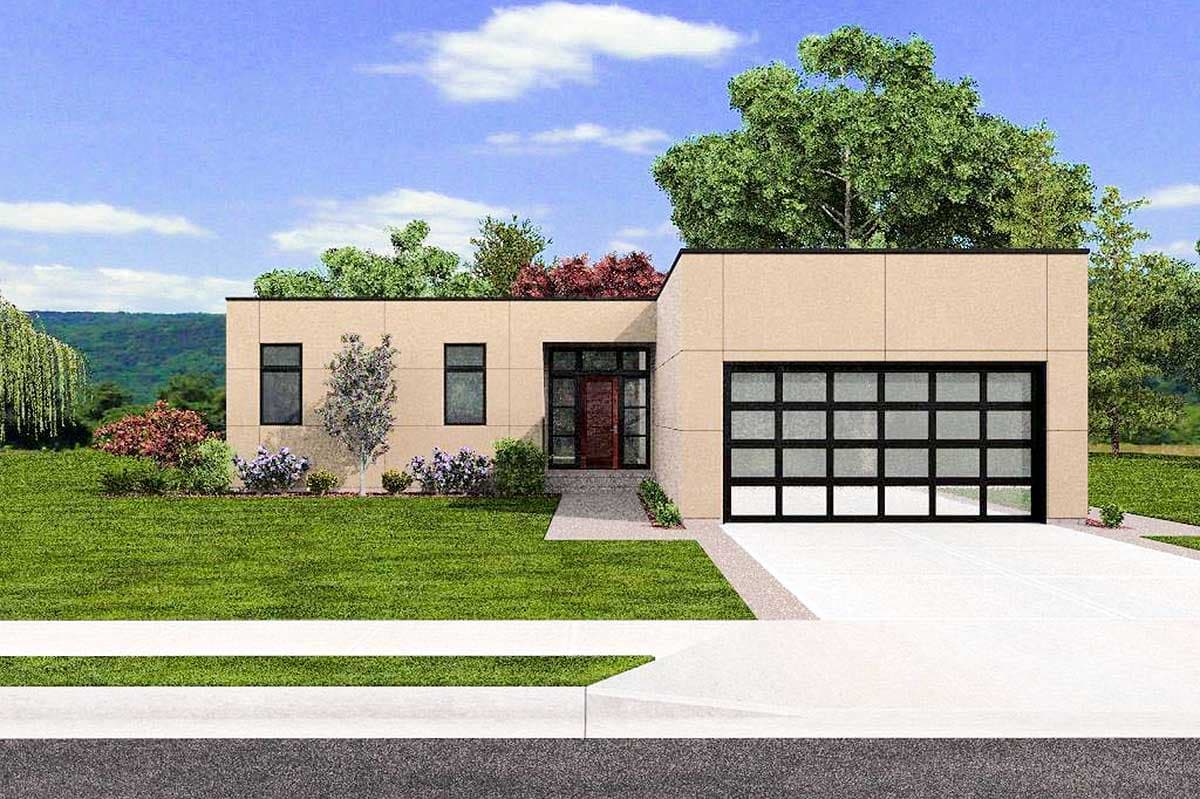 Plan 69626am Modern Two Bedroom House Plan With 2 Car Garage 1268 Sq Ft