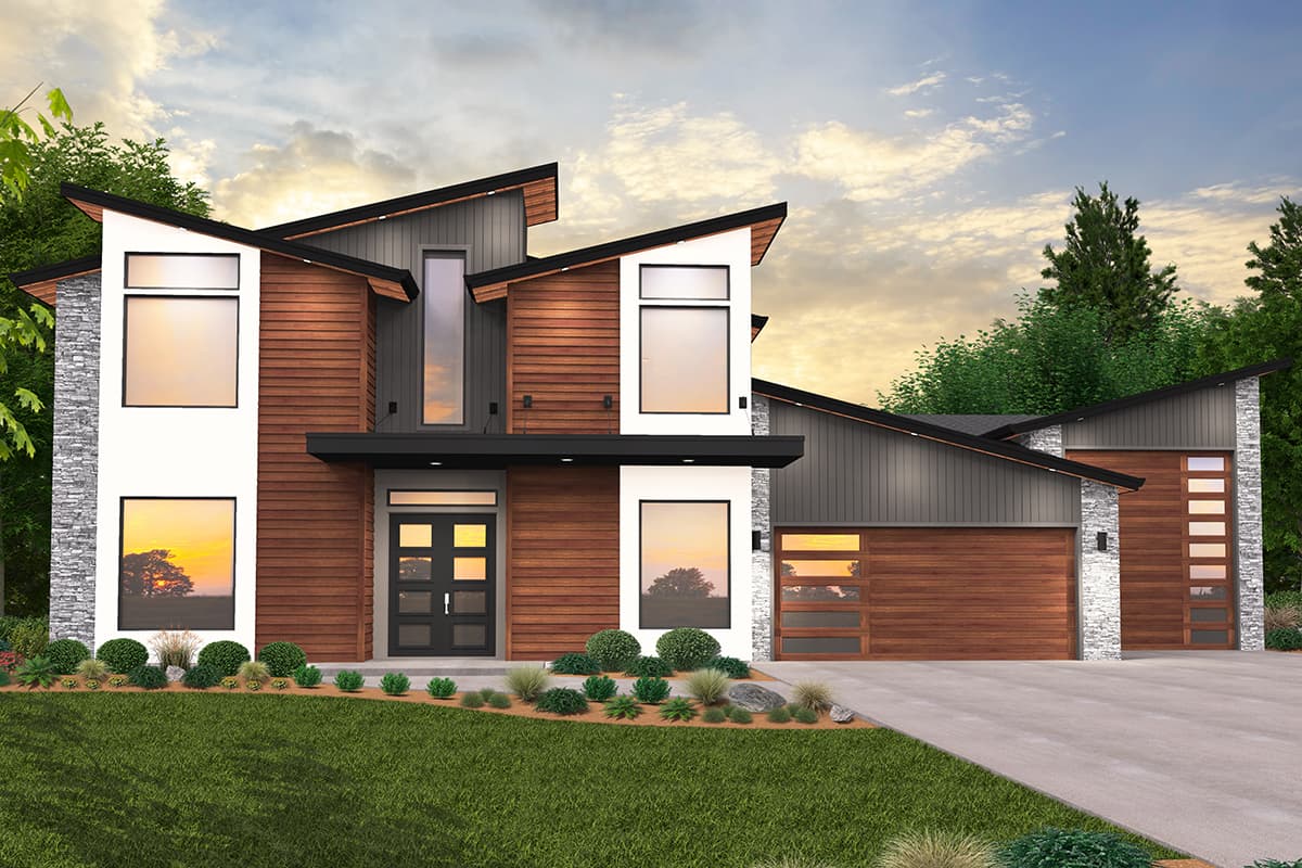 Plan 85307MS: Stunning Modern House Plan with Covered Outdoor Living Room