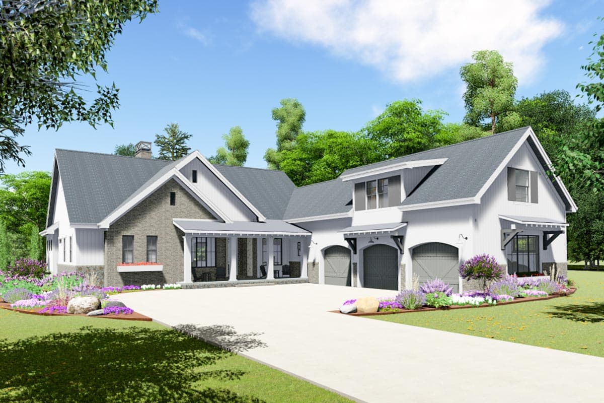 Plan 64470SC: New American Farmhouse with Split Beds and Optional Lower ...