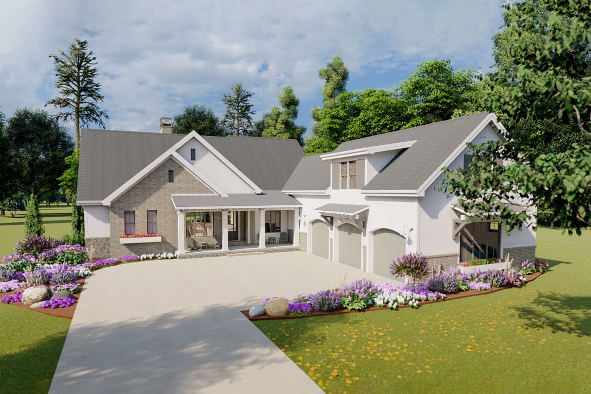 Plan 64470SC: New American Farmhouse with Split Beds and Optional Lower ...