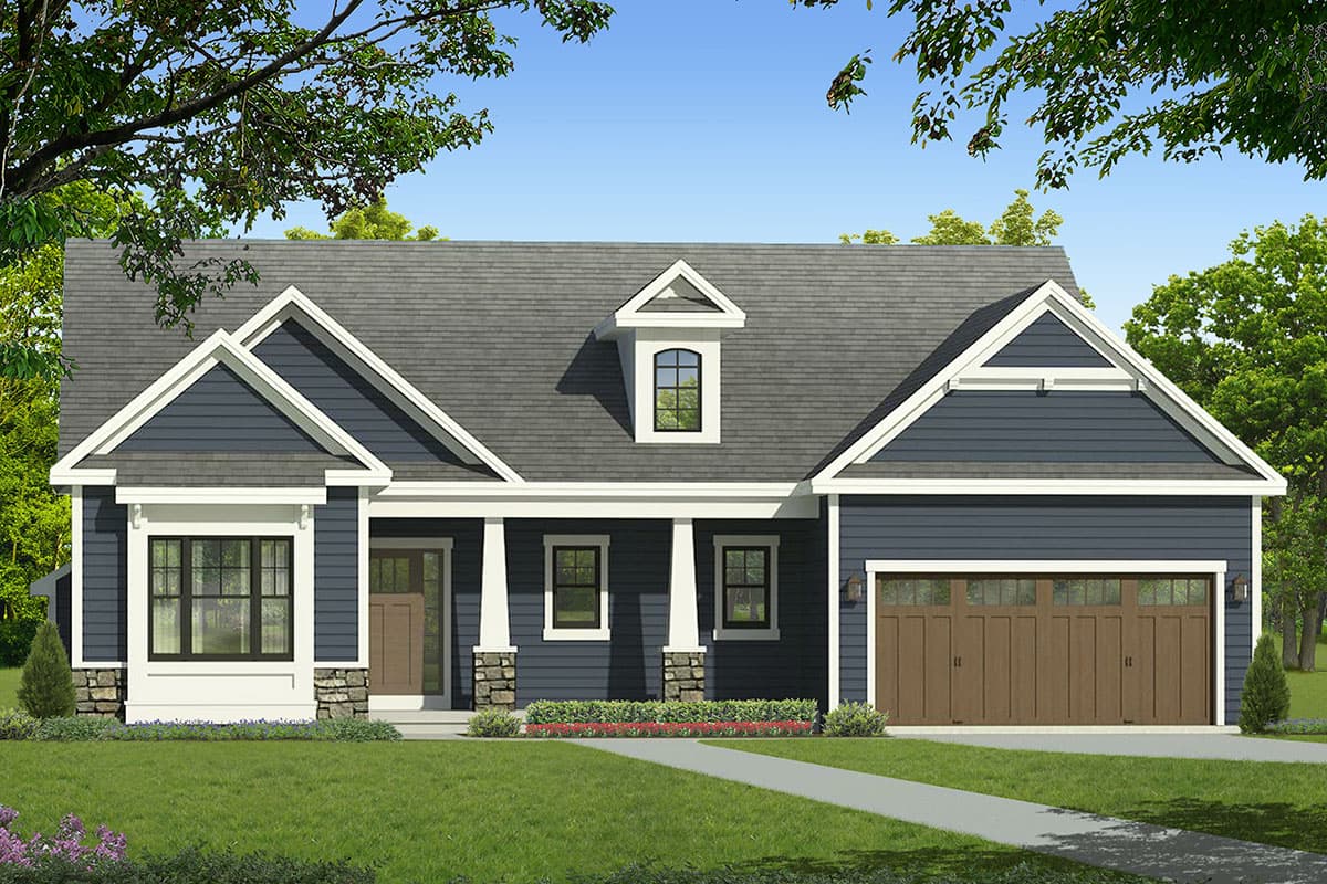 Plan 790068GLV: One-Level Craftsman Home Plan with Office