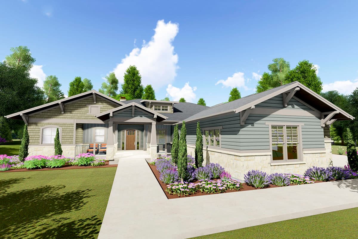 Plan 64483SC: One-level Craftsman House Plan with Walk-out Lower Level