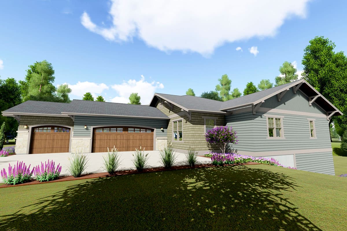 Plan 64483SC: One-level Craftsman House Plan with Walk-out Lower Level