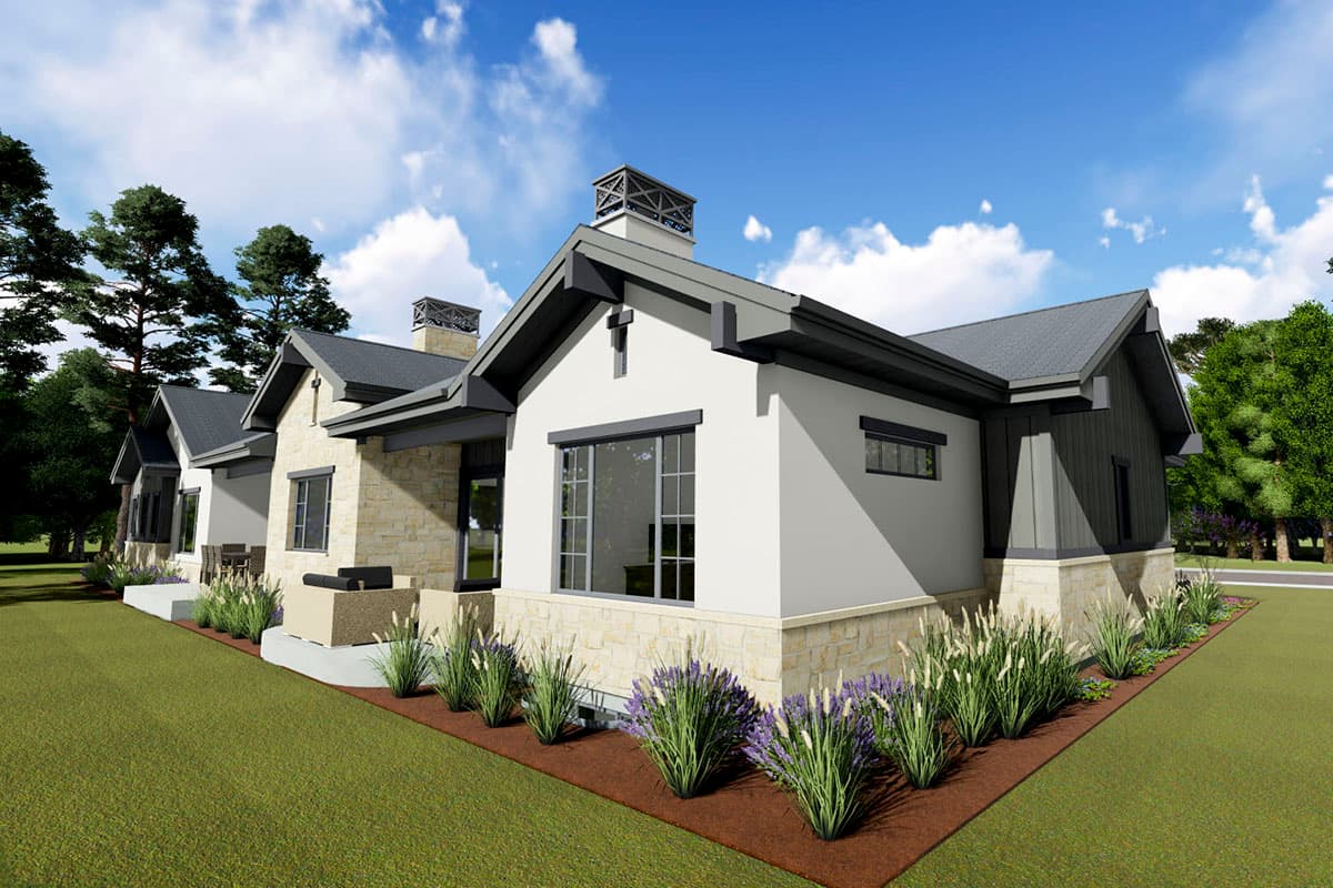 Plan 64489SC: Two-Family Prairie-style House Plan with Different Layouts