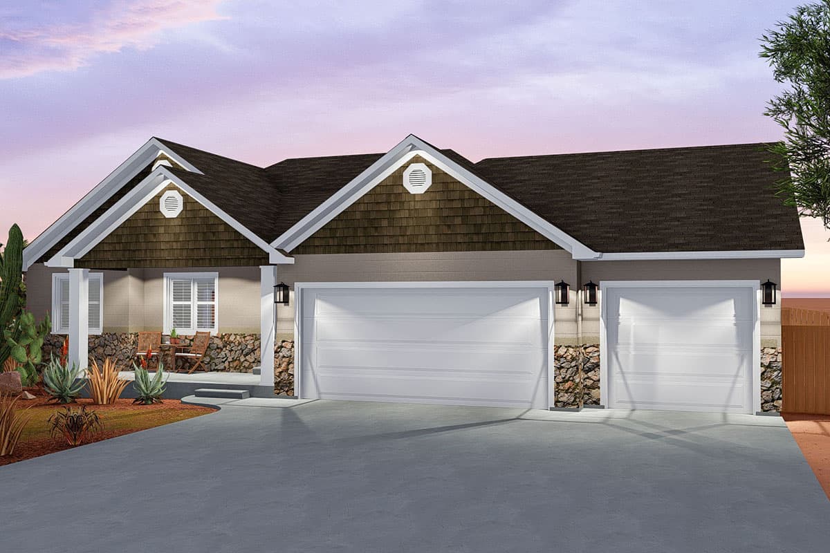 Plan 61342UT: 3-Bed Ranch with Option to Finish Basement