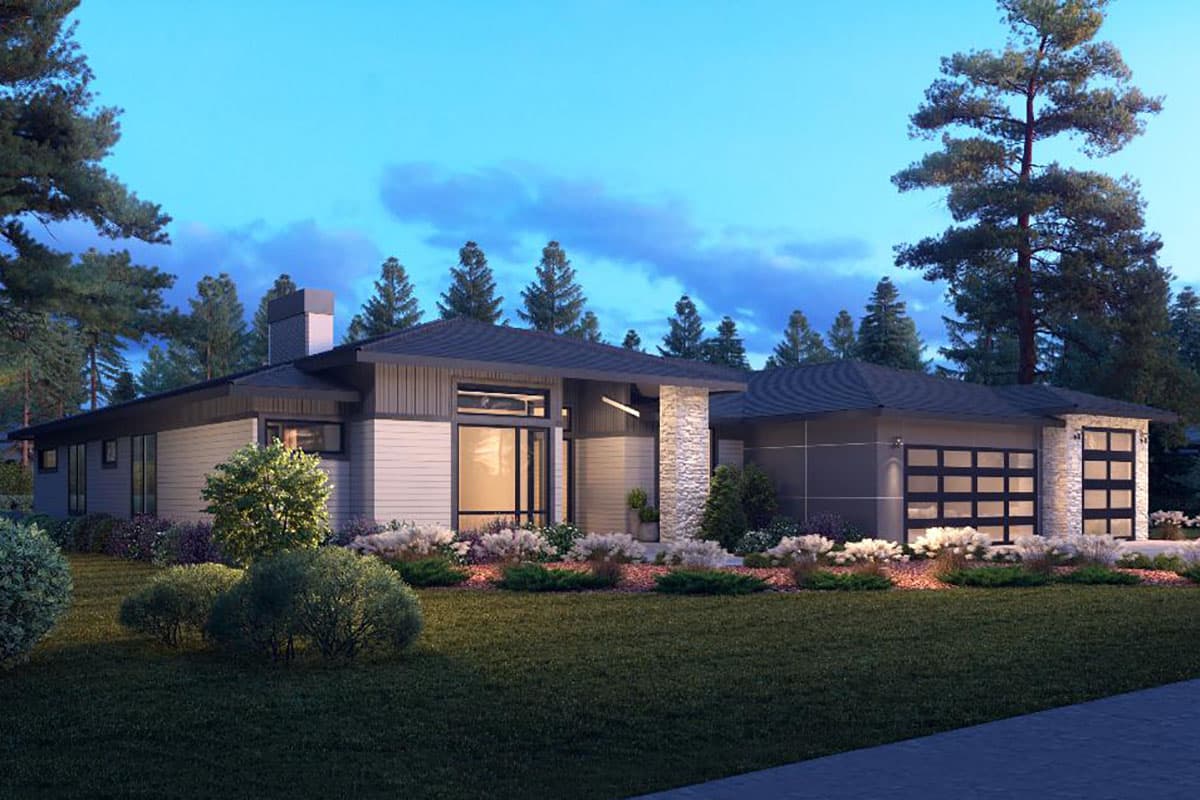 Plan 666098RAF: Contemporary Home Plan with Home Office and Split Bedrooms