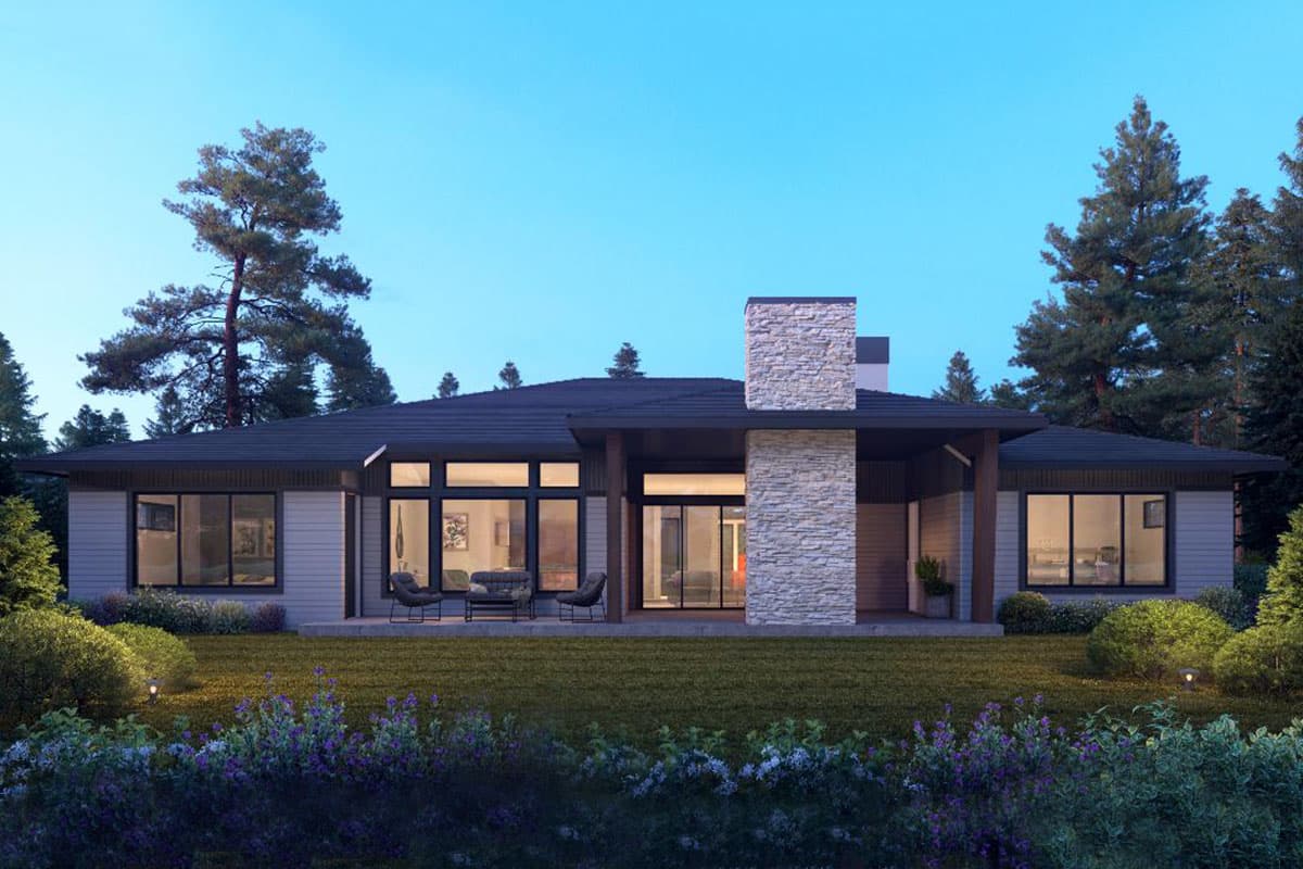 Plan 666098RAF: Contemporary Home Plan with Home Office and Split Bedrooms
