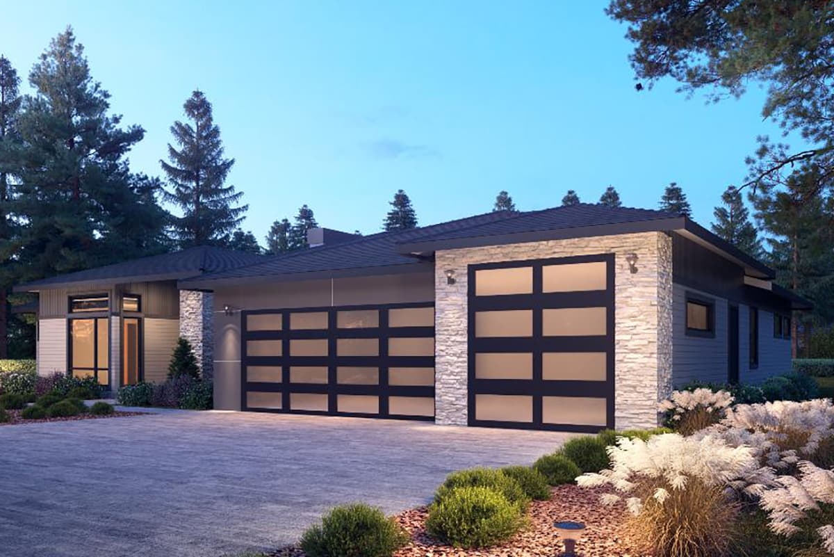 Plan 666098RAF: Contemporary Home Plan with Home Office and Split Bedrooms