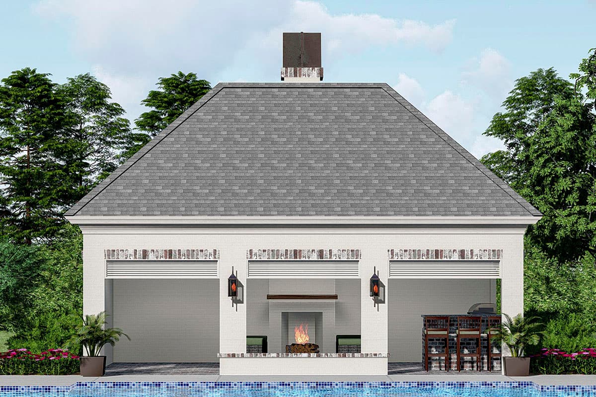 Plan 510173WDY: Charming Pool House with Fireplace