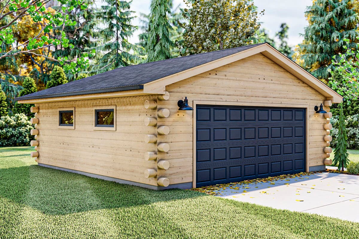 Plan 62355DJ: Rustic Garage Plan with Wood Log Siding