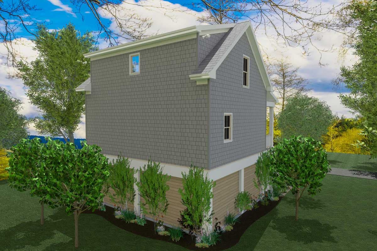Plan 765032TWN: Rectangular Beach Bungalow with Drive-under Garage