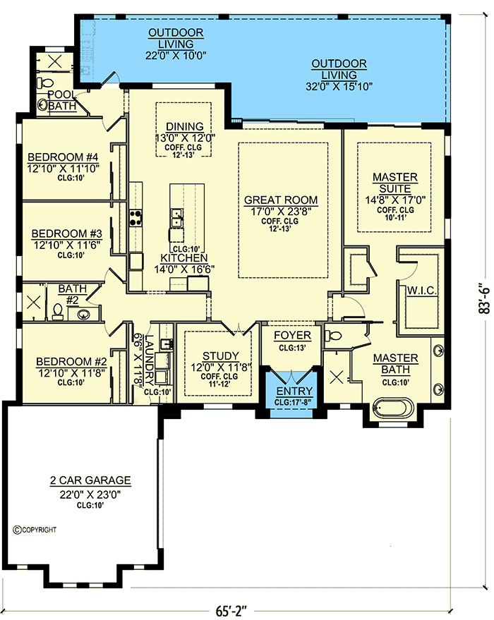 Plan 65720BS: 4-Bed Southern Coastal Home Plan with Study