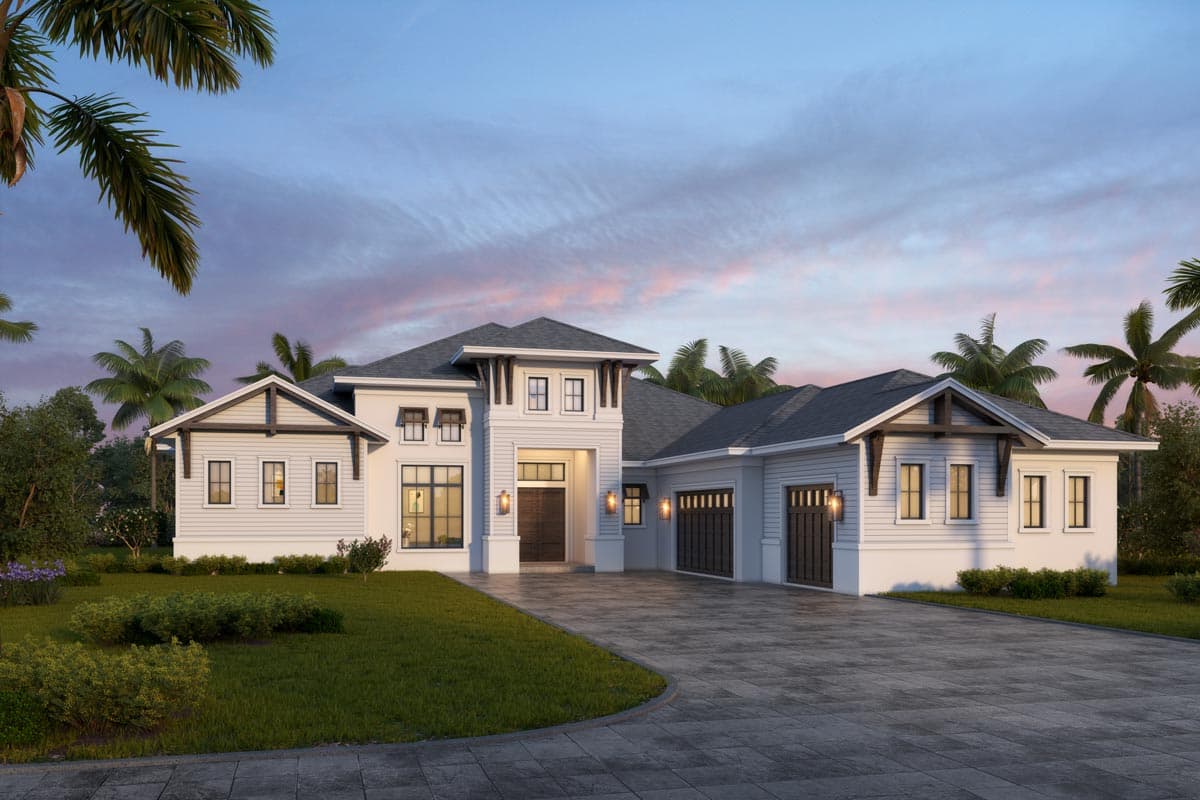 Plan 65744BS: Transitional Coastal Home Plan with Private Master Suite