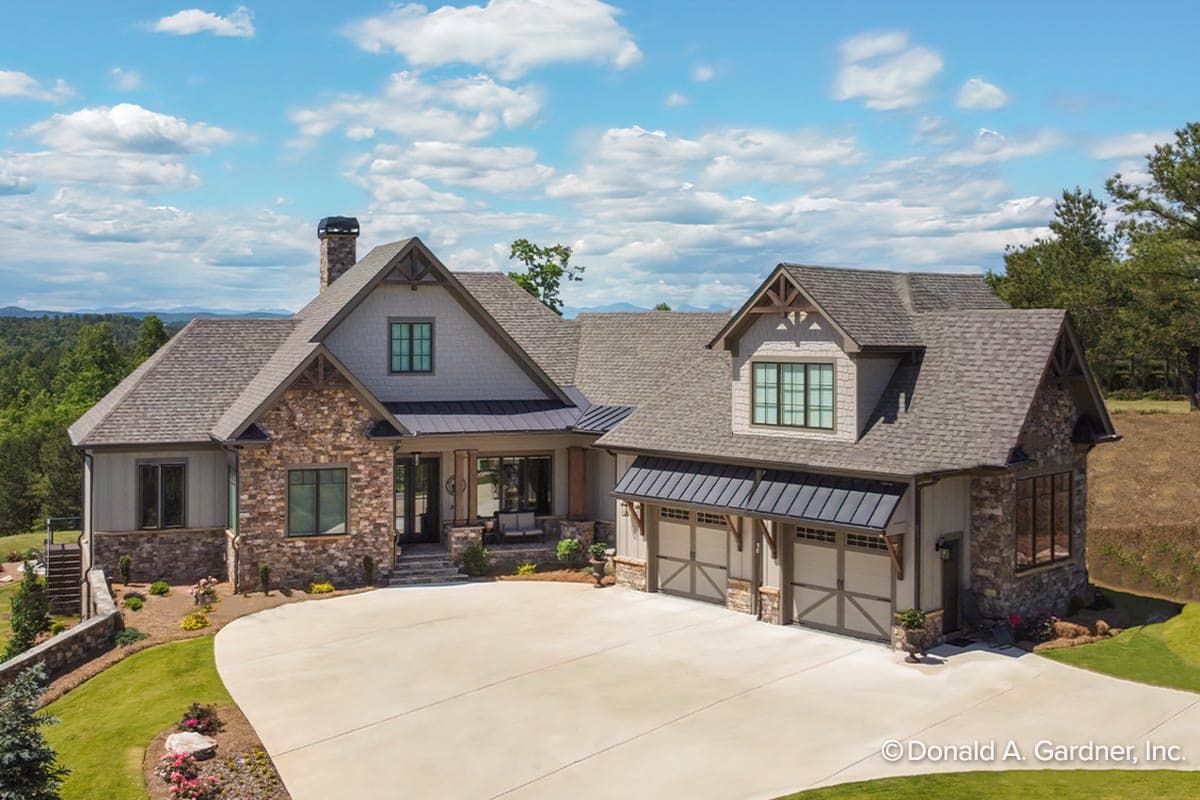 Plan 444055GDN: Country Craftsman Plan with Angled Garage