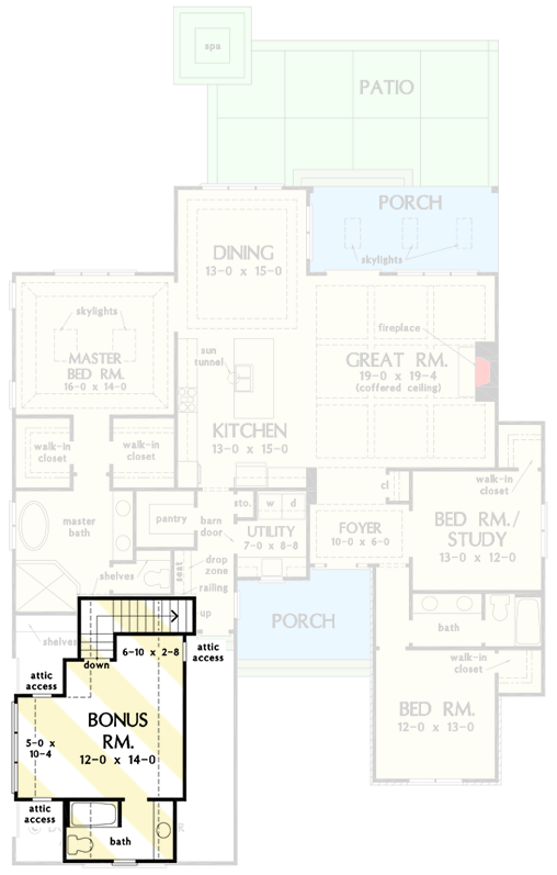 Plan 444109GDN: Rustic Cottage Plan with Bonus Room and Flex Bedroom