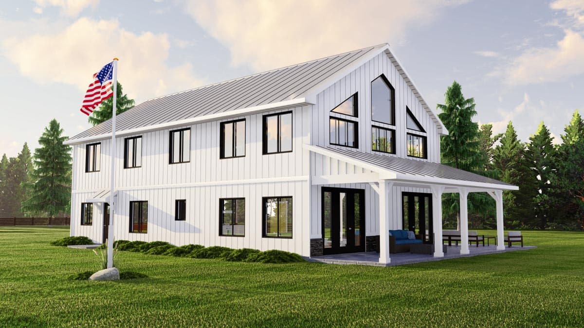 Plan 135167GRA: 3-Bed Barndominium-style House Plan with Two-story ...