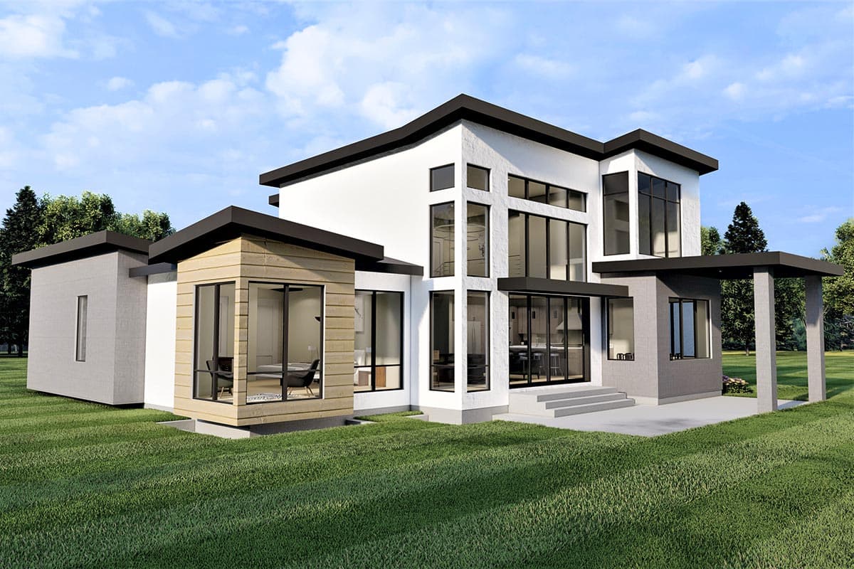 Plan 490027NAH: Modern Home Plan with Home Office and 2-story Great Room