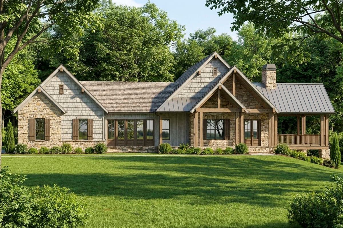 Plan 29894LDG: Rustic Craftsman with Vaulted Great Room and Porch with ...