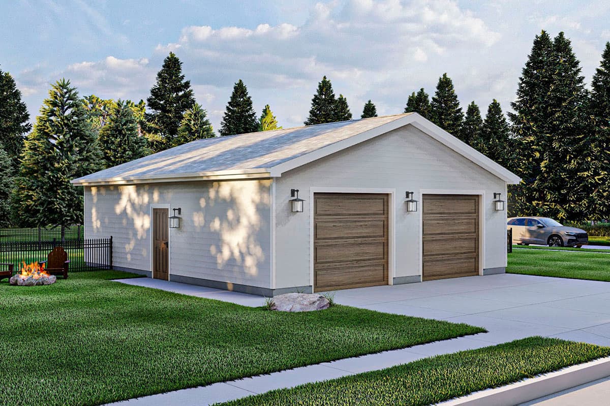 Plan 623127DJ: Extra Deep Detached 2-Car Garage with Matching 9' by 8 ...