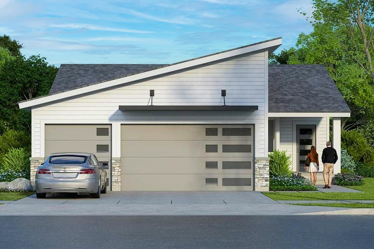 Plan 267005SPK: 1500 Modern Home Plan with Flex Room and 3-Car Garage
