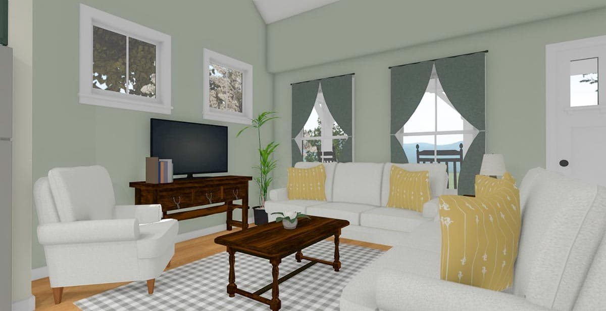 Plan 430824SNG: 950 Square Foot Country Home Plan with Rocking Chair Porch