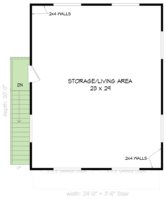 Plan 680088VR: 720 Square Foot 2-Car Garage with Loft for an Up-Sloping Lot