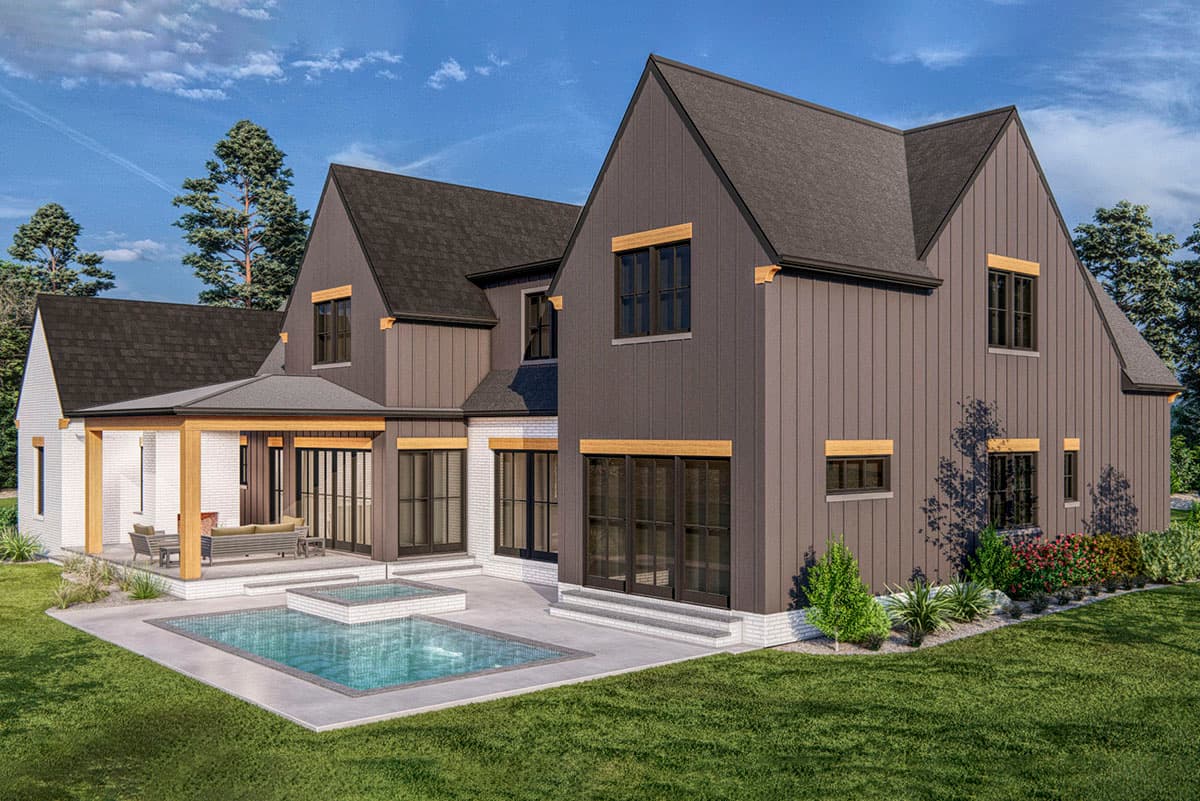 Plan 93147EL: 4-Bed Transitional Farmhouse Under 3700 Square Feet with ...