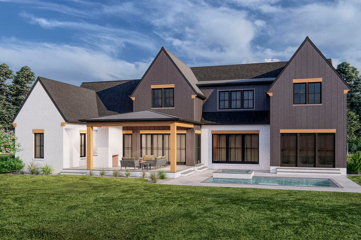 Plan 93147EL: 4-Bed Transitional Farmhouse Under 3700 Square Feet with ...