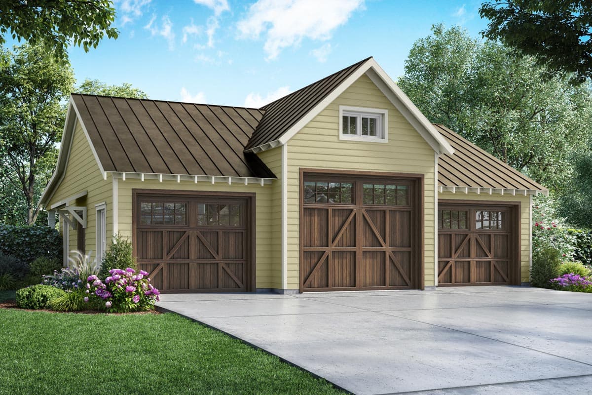 Plan 360118DK: 3-Bay Garage Plan with 1208 Square Feet of Parking