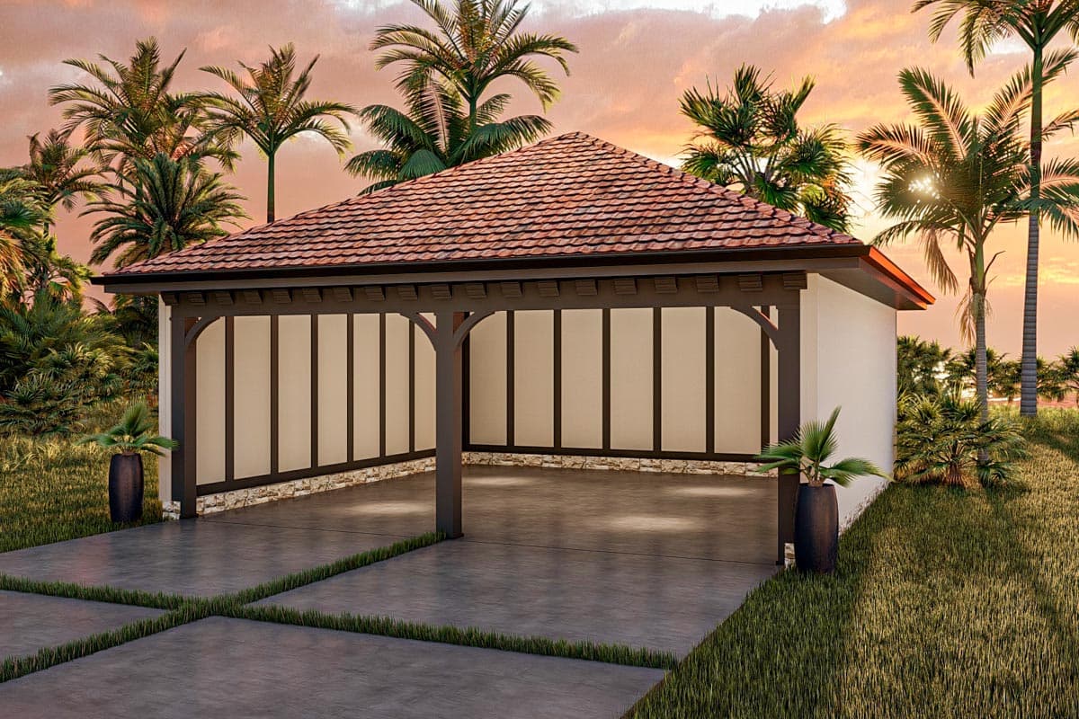 Plan 623271DJ: 265 Square Foot Mediterranean-Style 2-Car Carport