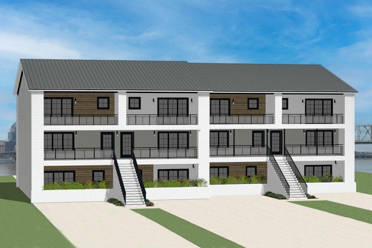 Plan 46502LA: Quadplex with Matching 2117 Square Foot 2 Bed Units Plus ...