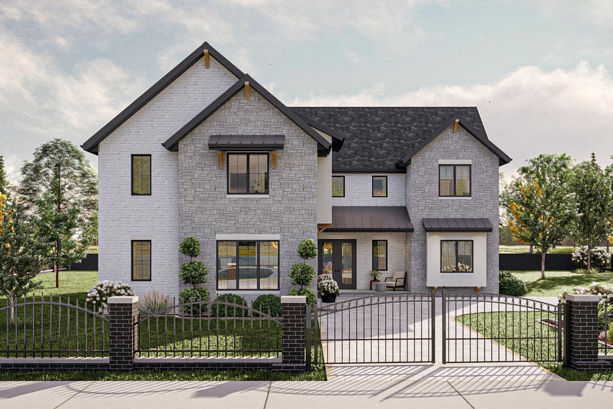 Plan 623286DJ: 2-Story Transitional Home Plan with Large Media Room Above