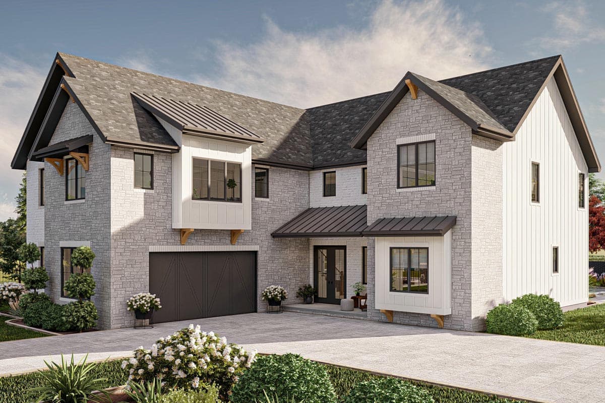 Plan 623286DJ: 2-Story Transitional Home Plan with Large Media Room Above