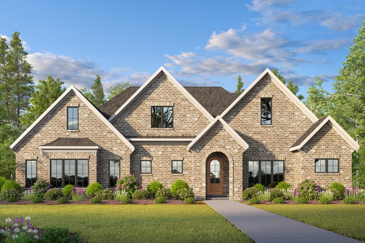 Plan 11930LW: 4 Bed Multi-Gabled House Plan with Brick Exterior Under ...