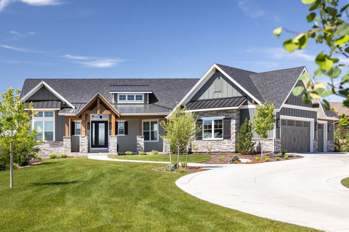 Plan 95232RW: Mountain Craftsman House Plan with Angled 3-Car Garage ...