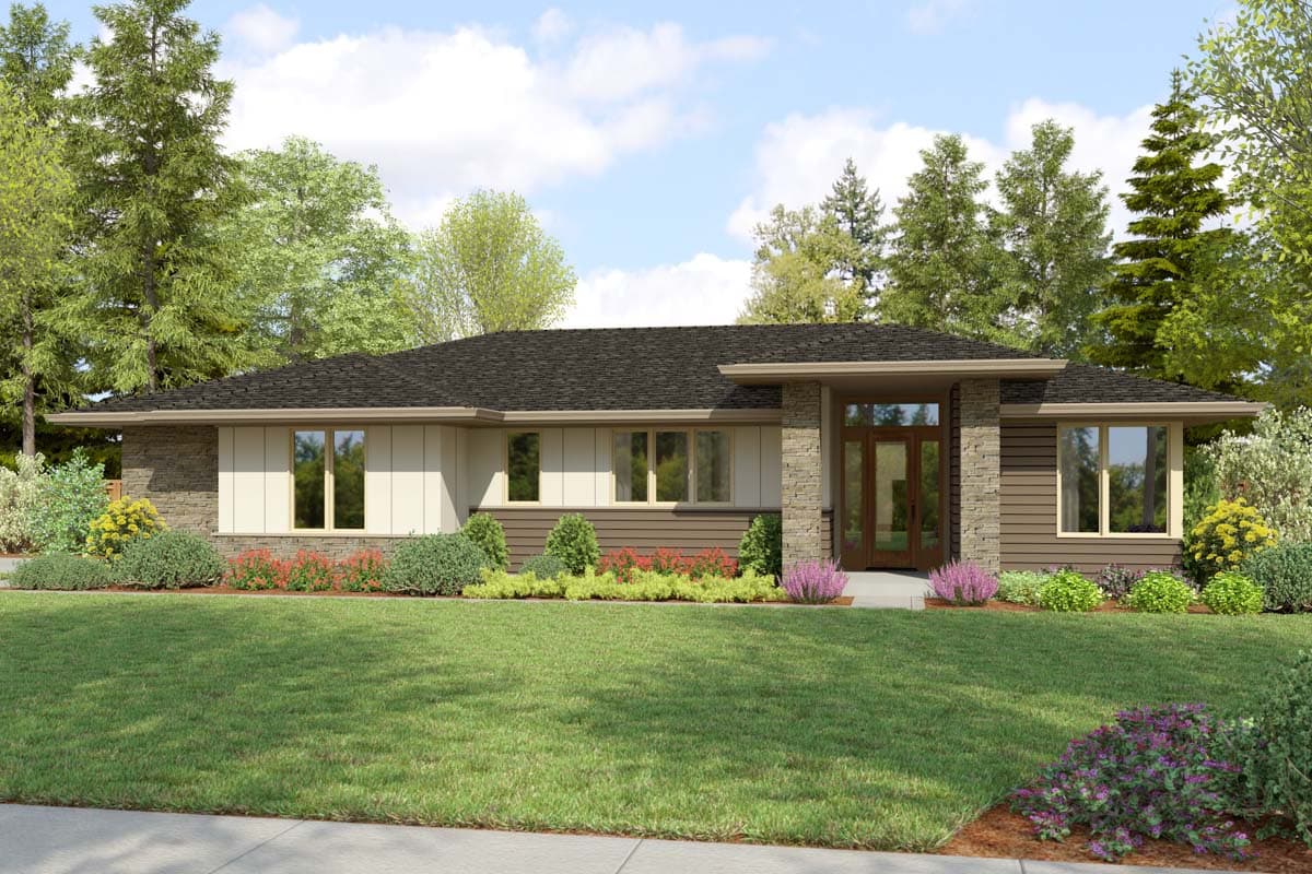 Plan 69827AM: Modern Prairie-Style House Plan with Split 3 Bed Layout ...