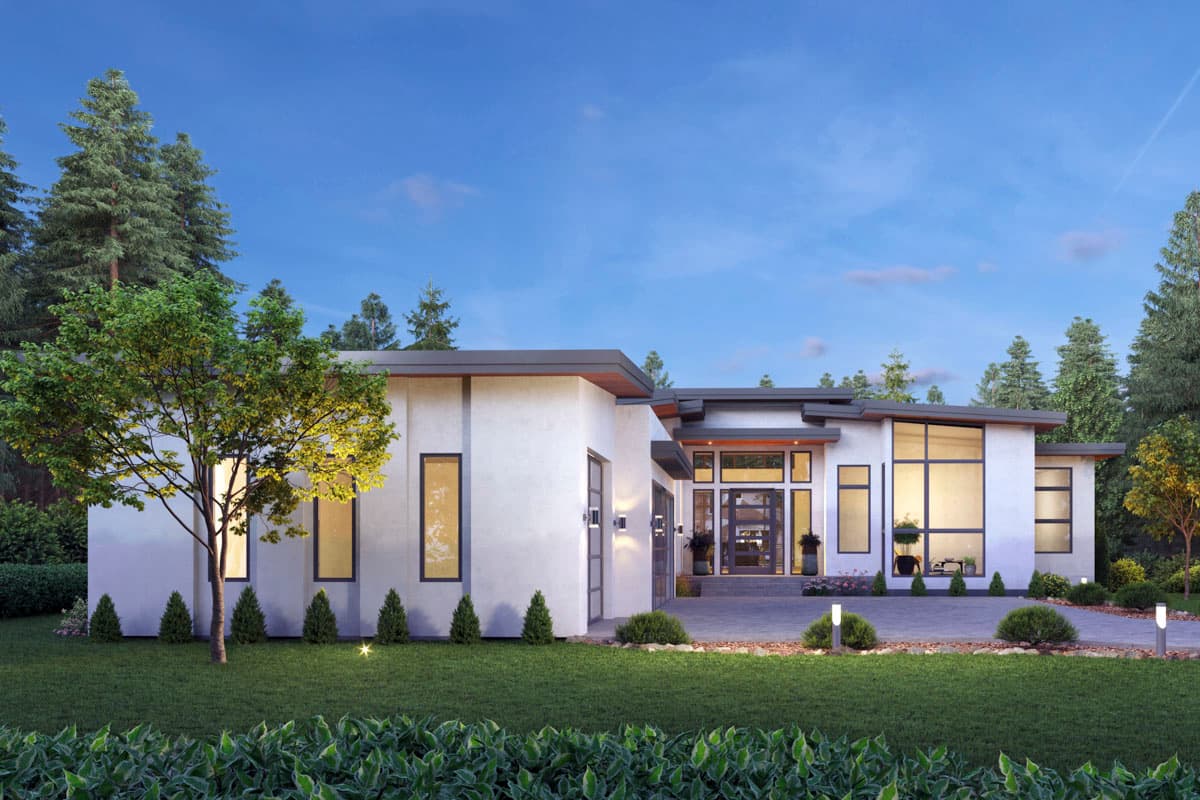 Plan 666245RAF: Modern House Plan with Home Office and Home Theater ...