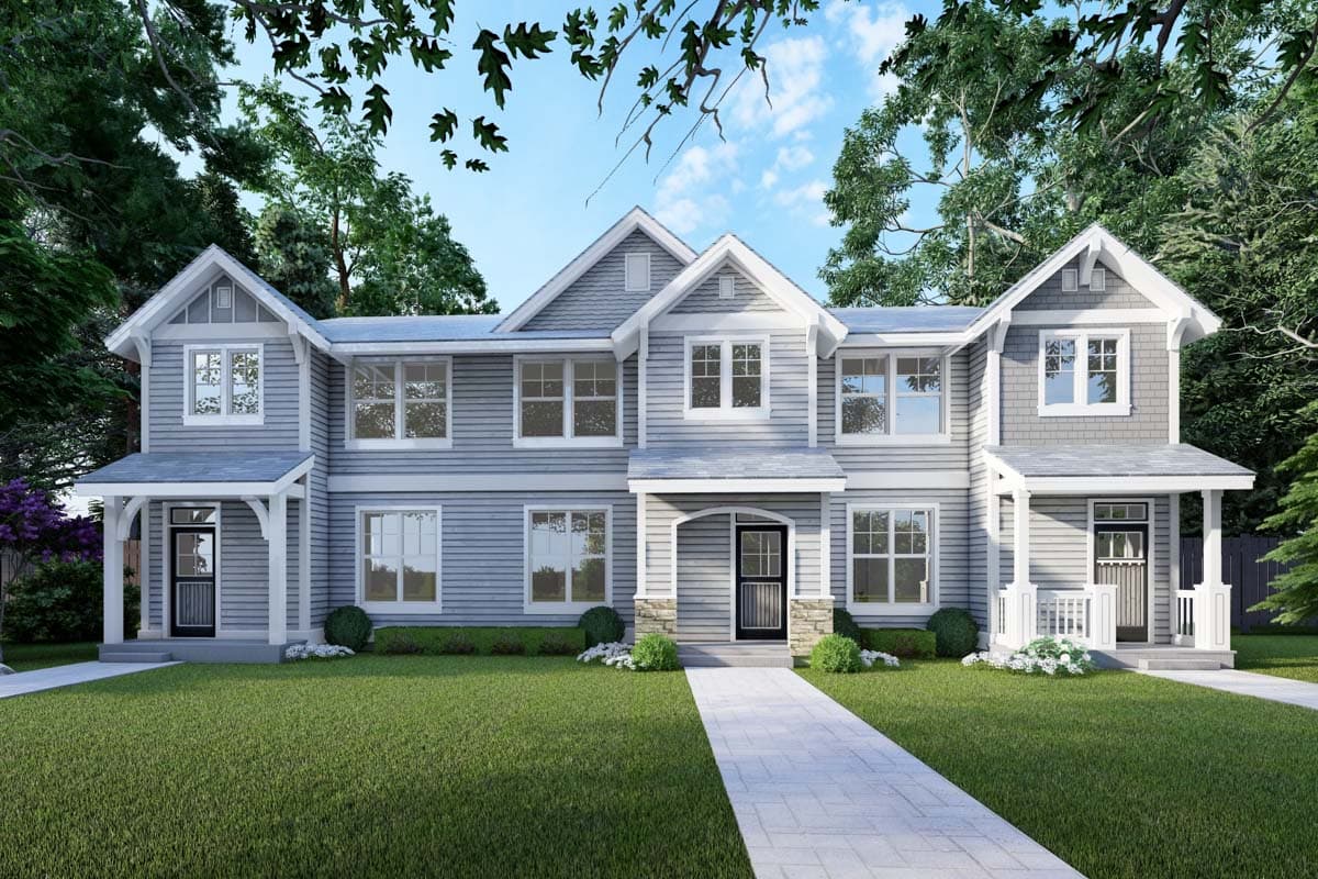 Plan 28152J: Triplex House Plan with Matching 3-Bedroom 2 Bath Room ...