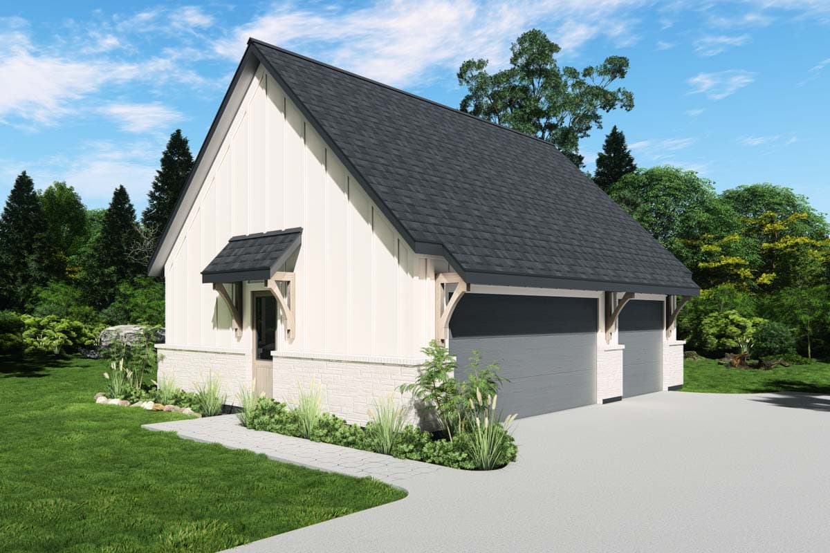 Plan 25433TF: 3-Car Detached Garage with Two Overhead Doors - 1031 Sq Ft