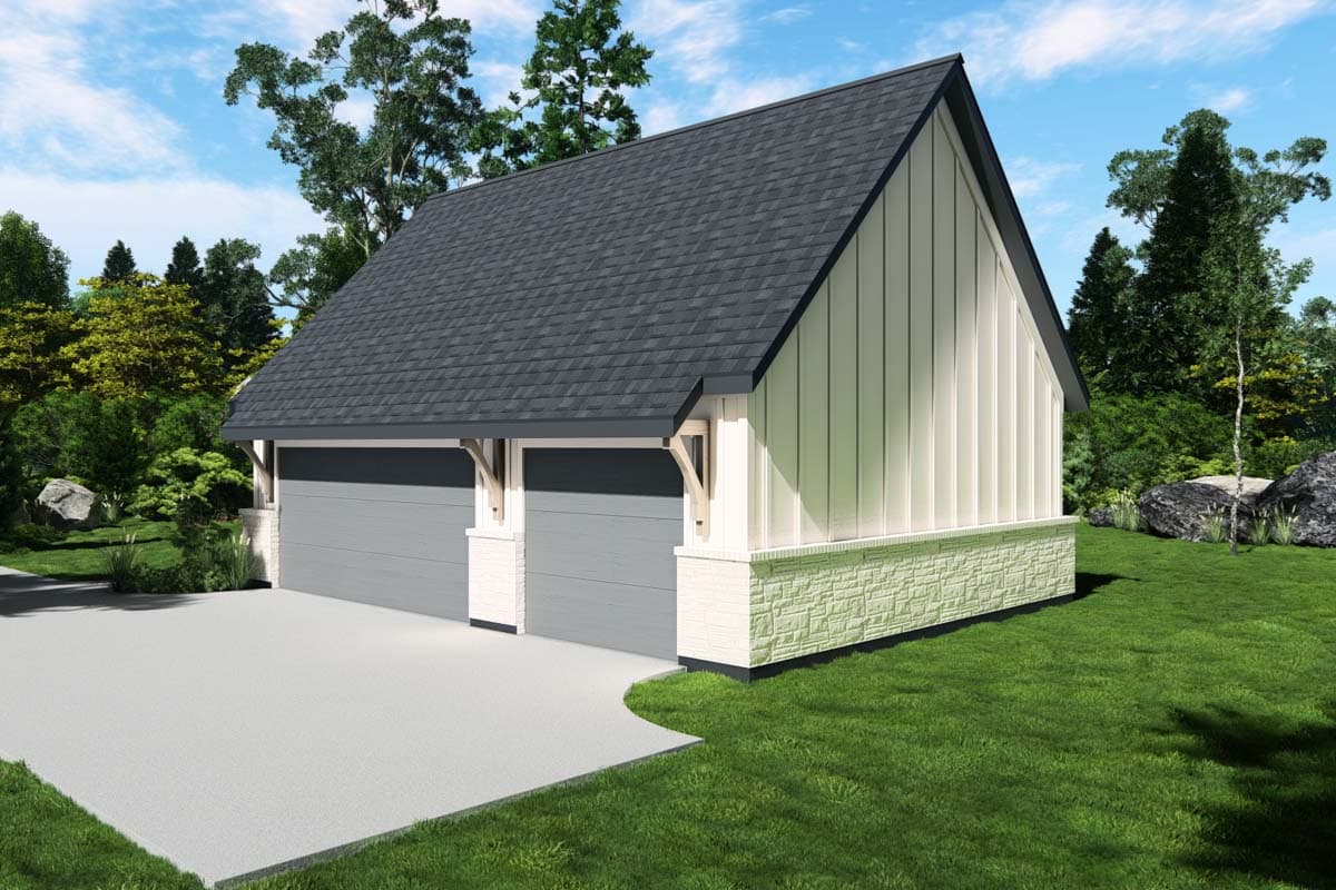 Plan 25433TF: 3-Car Detached Garage with Two Overhead Doors - 1031 Sq Ft