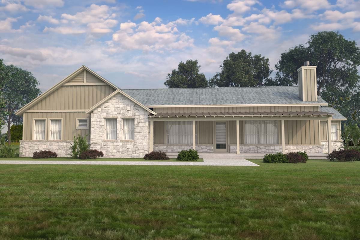 Plan 264038KMD: One-Story House Plan with Stone and Board and Batten ...