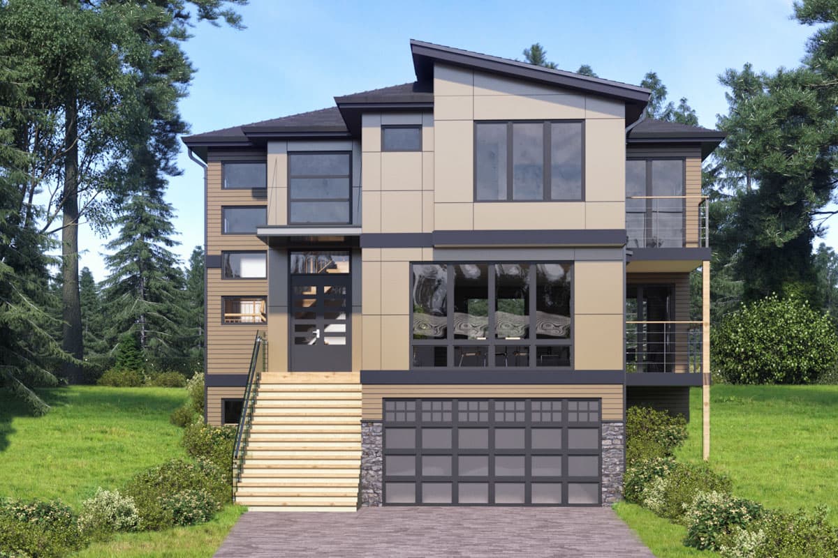Plan 666269RAF: Two-Story Contemporary House Plan with Home Office ...