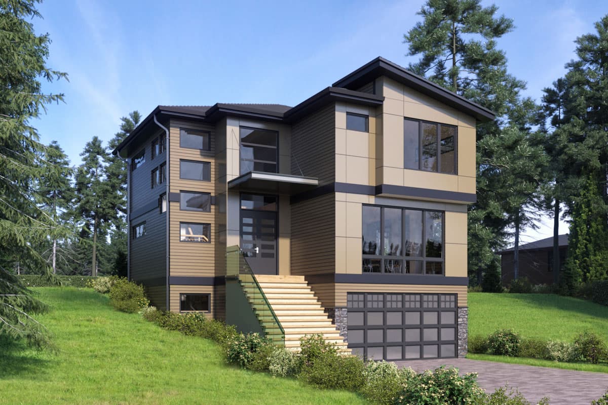 Plan 666269RAF: Two-Story Contemporary House Plan with Home Office ...