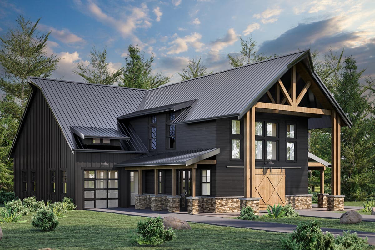 Plan 280209JWD: 2-Bed Barndominium-Style Home Plan with Two-Story Great ...